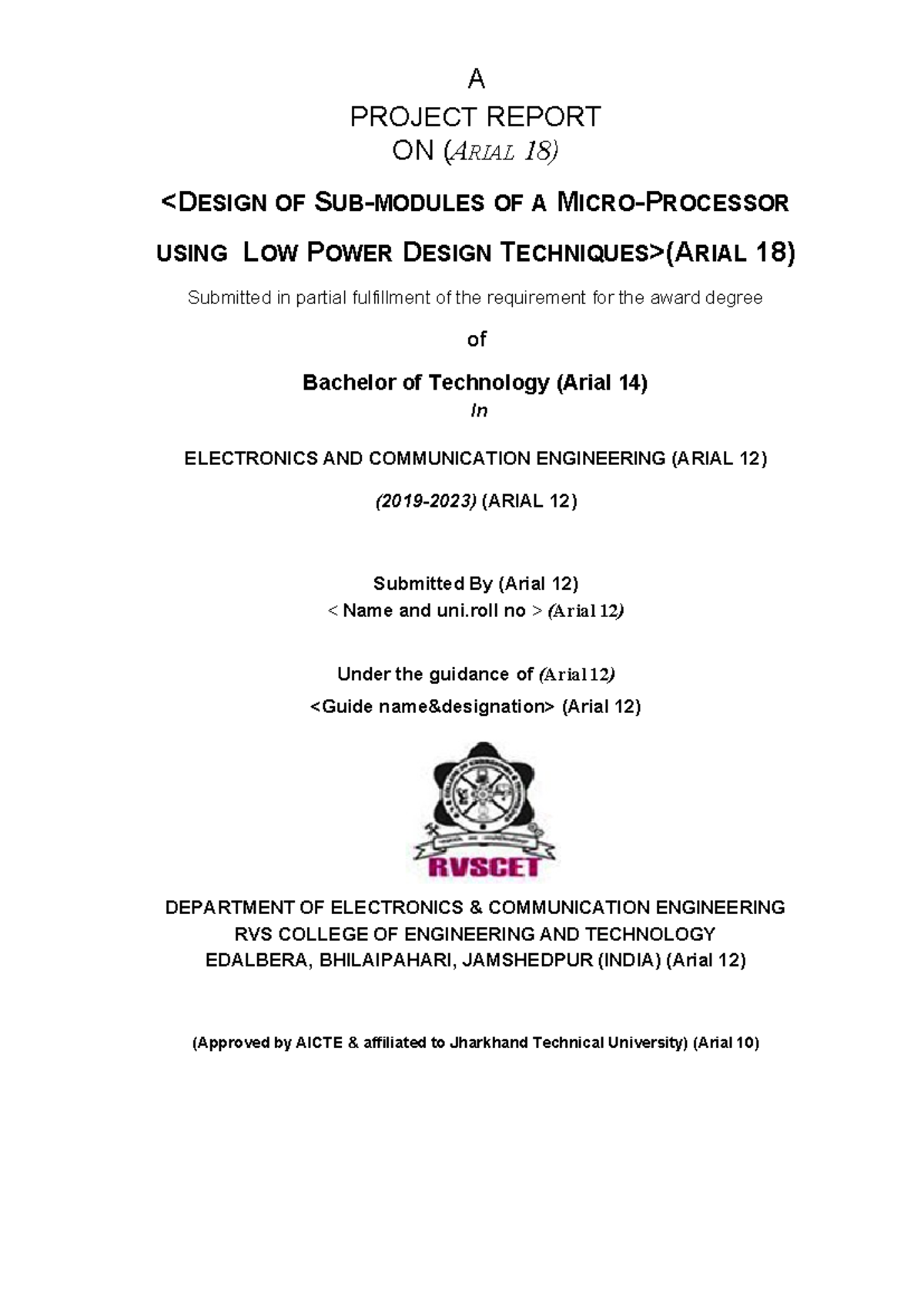 B.Tech Project Report Format for ECE - RVS College - Studocu