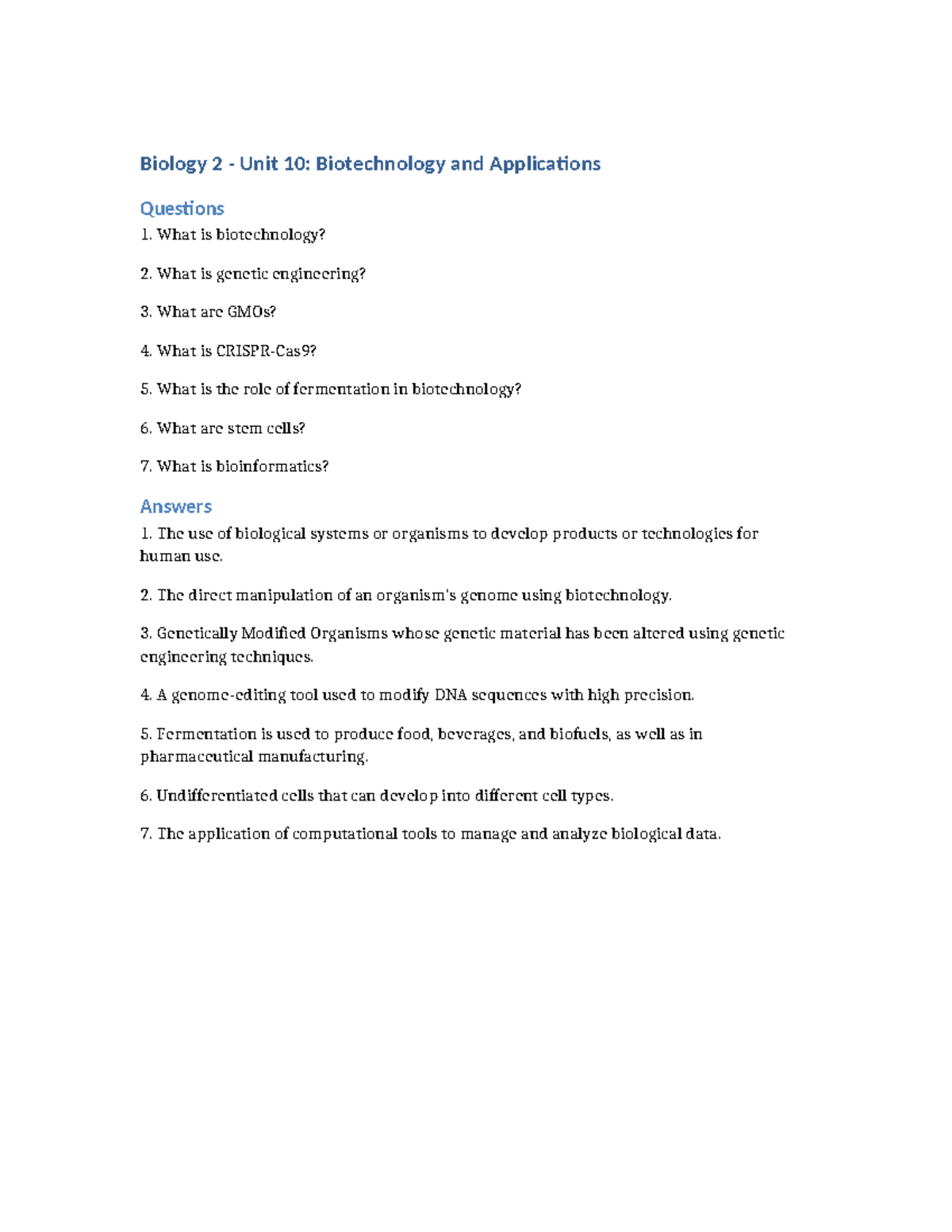 Biology 2 - Unit 10: Complete Guide on Biotechnology & Applications ...