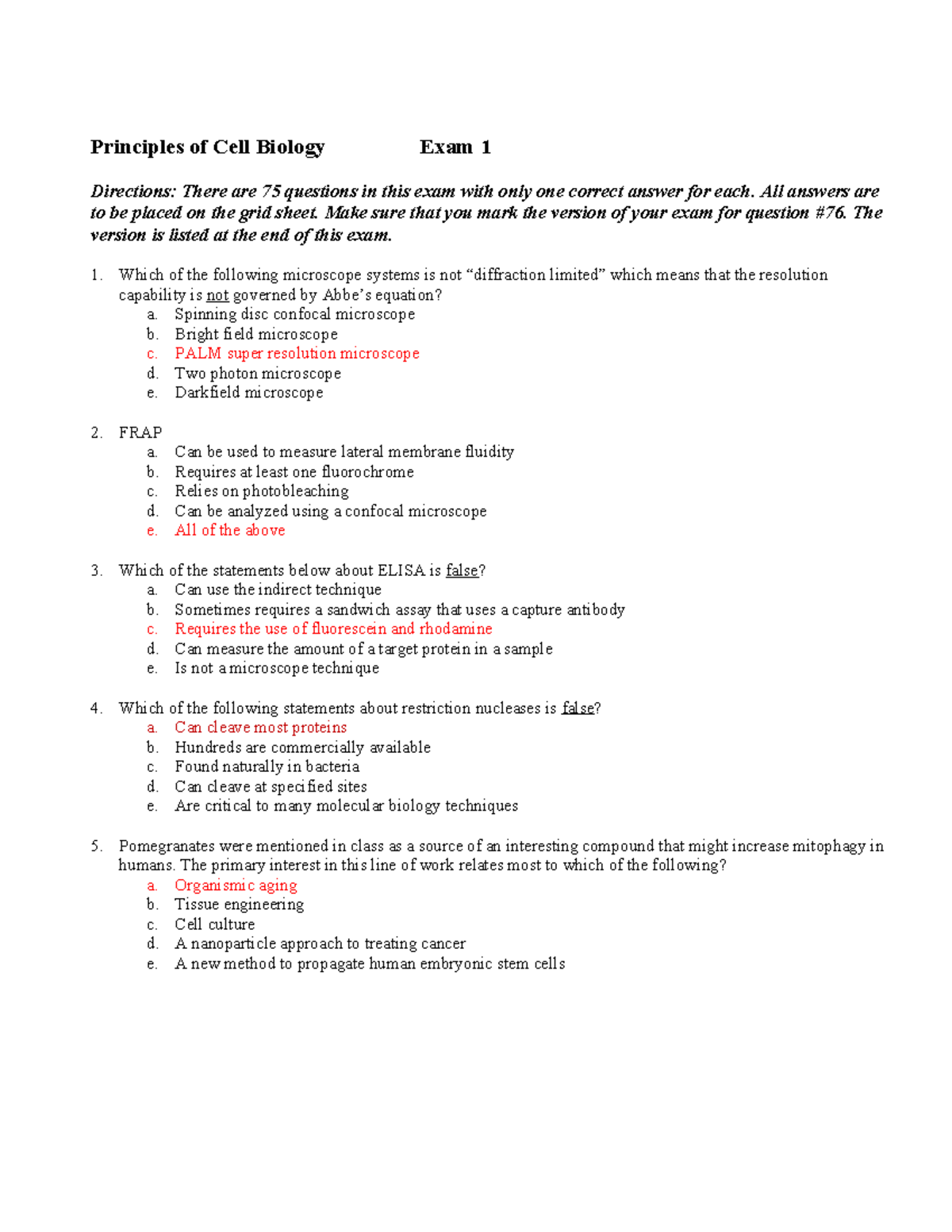 Principles of Cell Biology Exam 1 Review for Course BIO 301 - Studocu