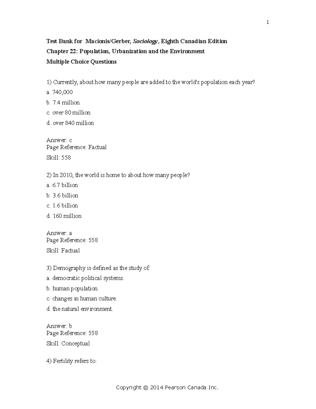 Sociology 22-TIF: MCQs on Population, Urbanization & Environment - Studocu