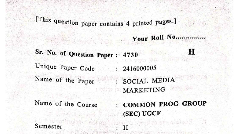 SMM PYQ - SOCIAL MEDIA MARKETING (UGCF II) Question Paper - Studocu