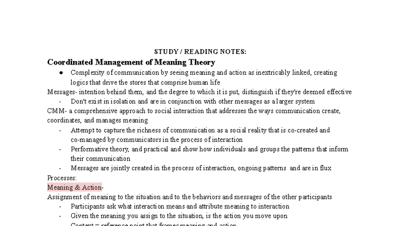 COM 321 - Communication Theories: CMM & Dialogical Listening Notes ...