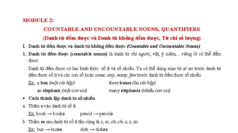 MODULE 2: COUNTABLE & UNCOUNTABLE NOUNS, QUANTIFIERS - Studocu