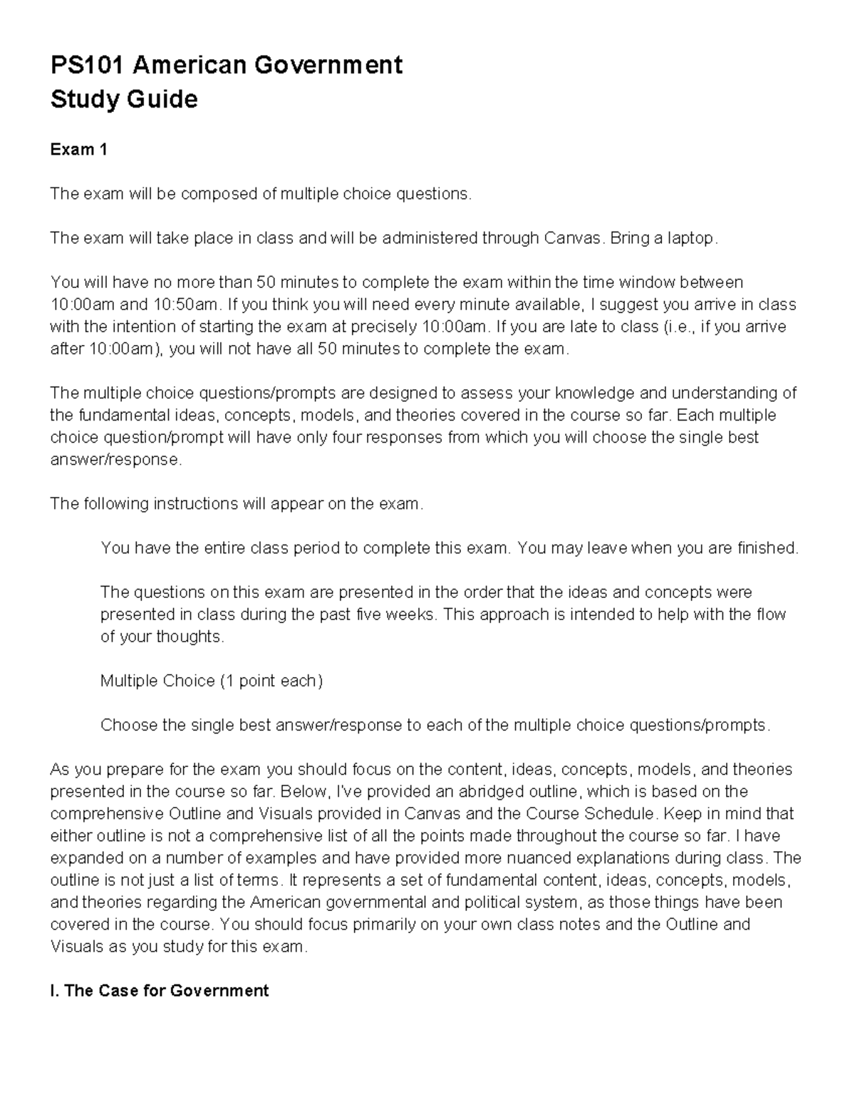 PS101 American Government Study Guide for Exam 1 - Studocu