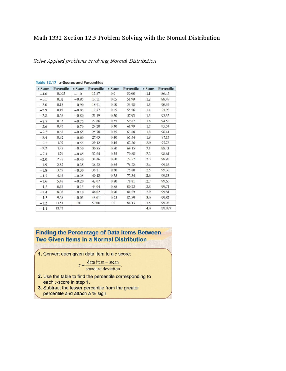 Math 1332 Final Exam: Problem Solving with Normal Distribution - Math ...