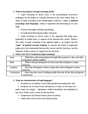 Legal- Reasoning - Summary civil law - The Question presented defines ...