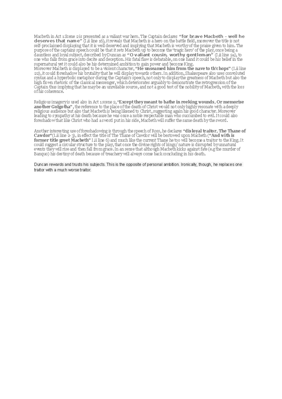 Macbeth in Act 1 Scene 2 is presented as a valiant war hero - The ...