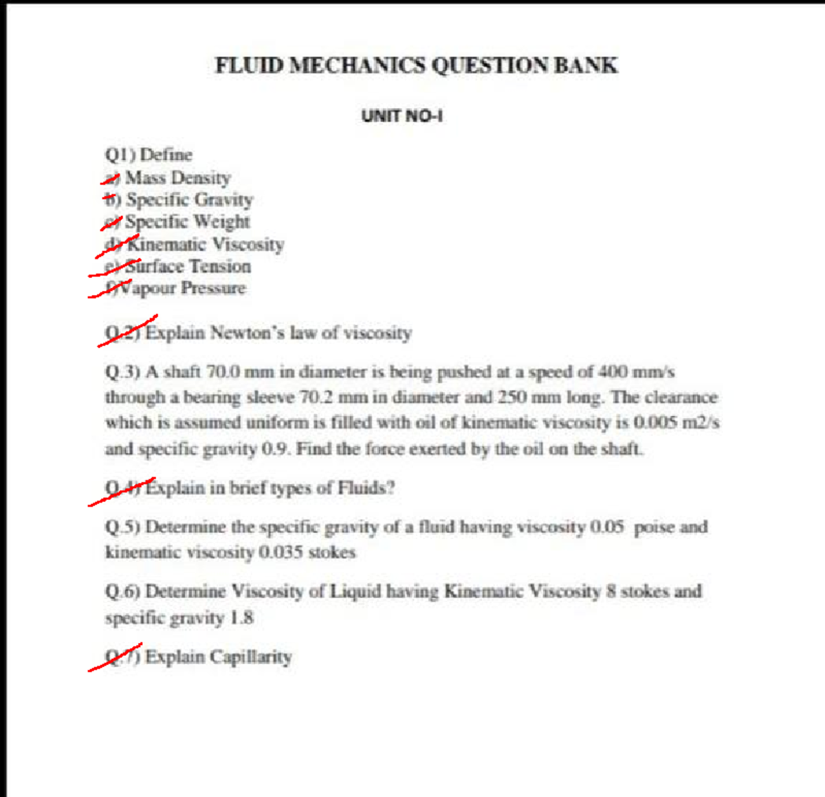 Fluid Mechanics Question Bank - Insem QB - Studocu