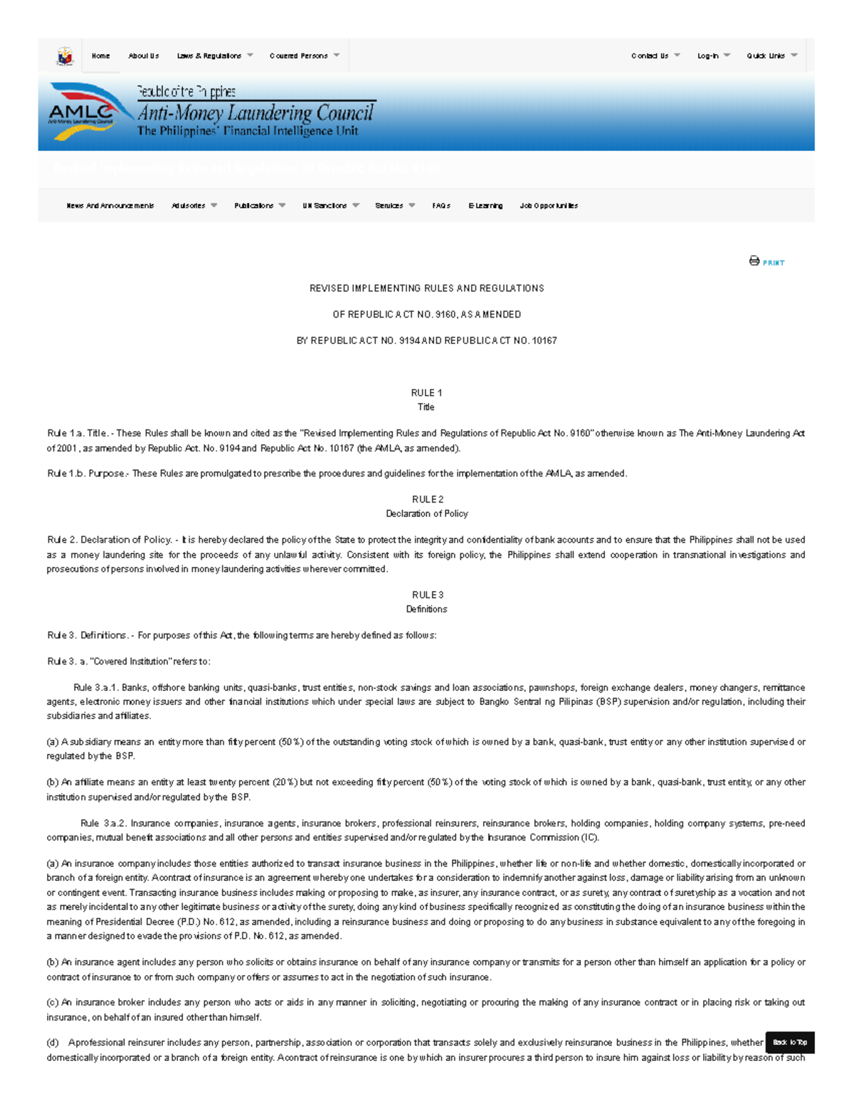 Revised Implementing Rules and Regulations of RA 9160 (AMLA) - Studocu