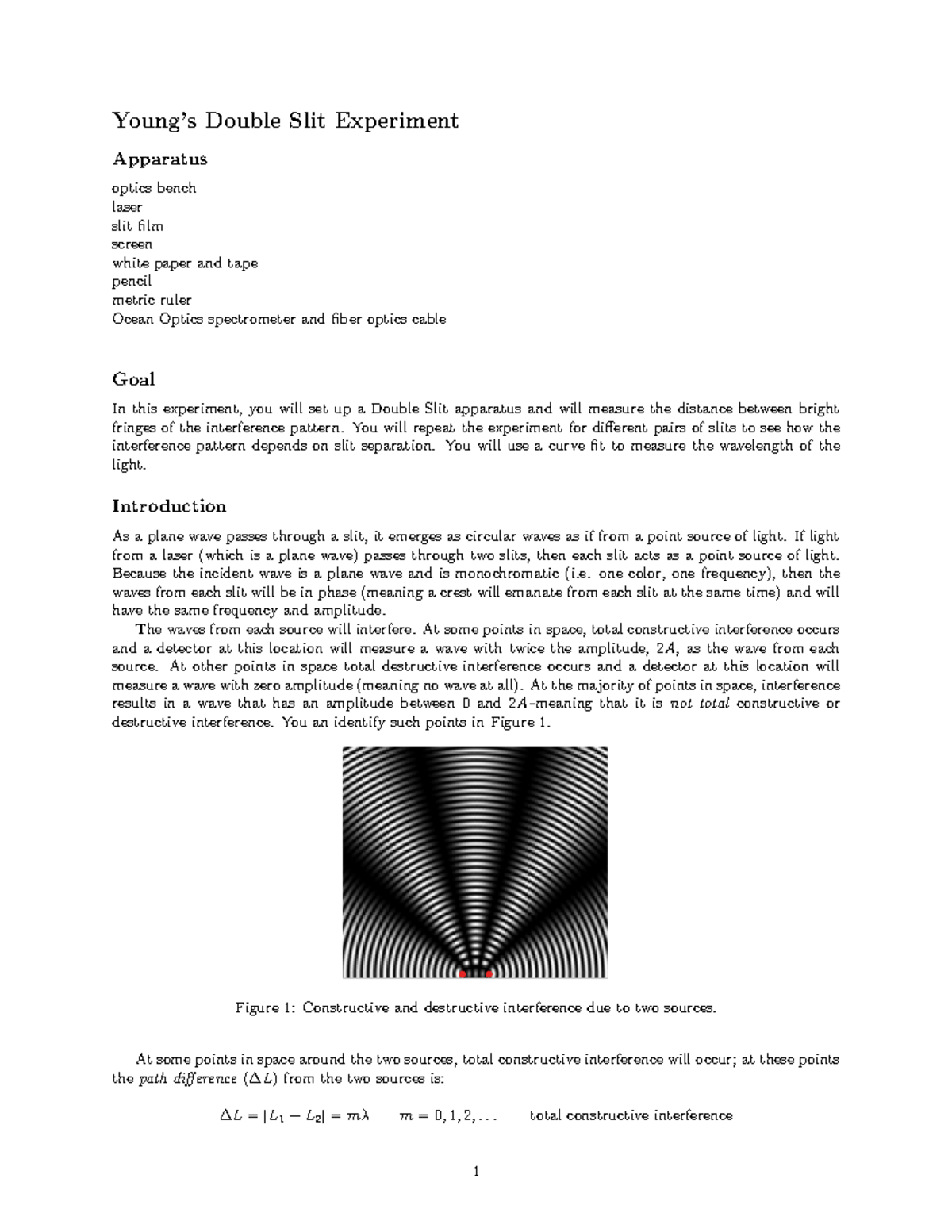 Young's Double Slit Experiment (Physics 102) - Lab Guide and Analysis ...