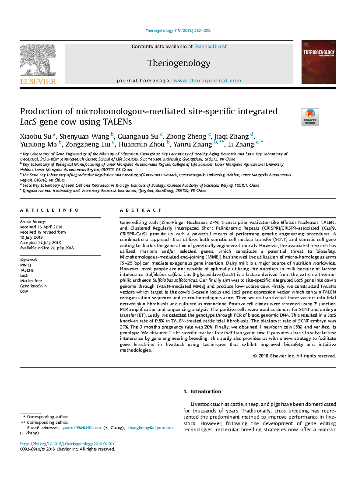 Lactose-Free Cows: Gene Editing with TALENs in Theriogenology 119 - Studocu