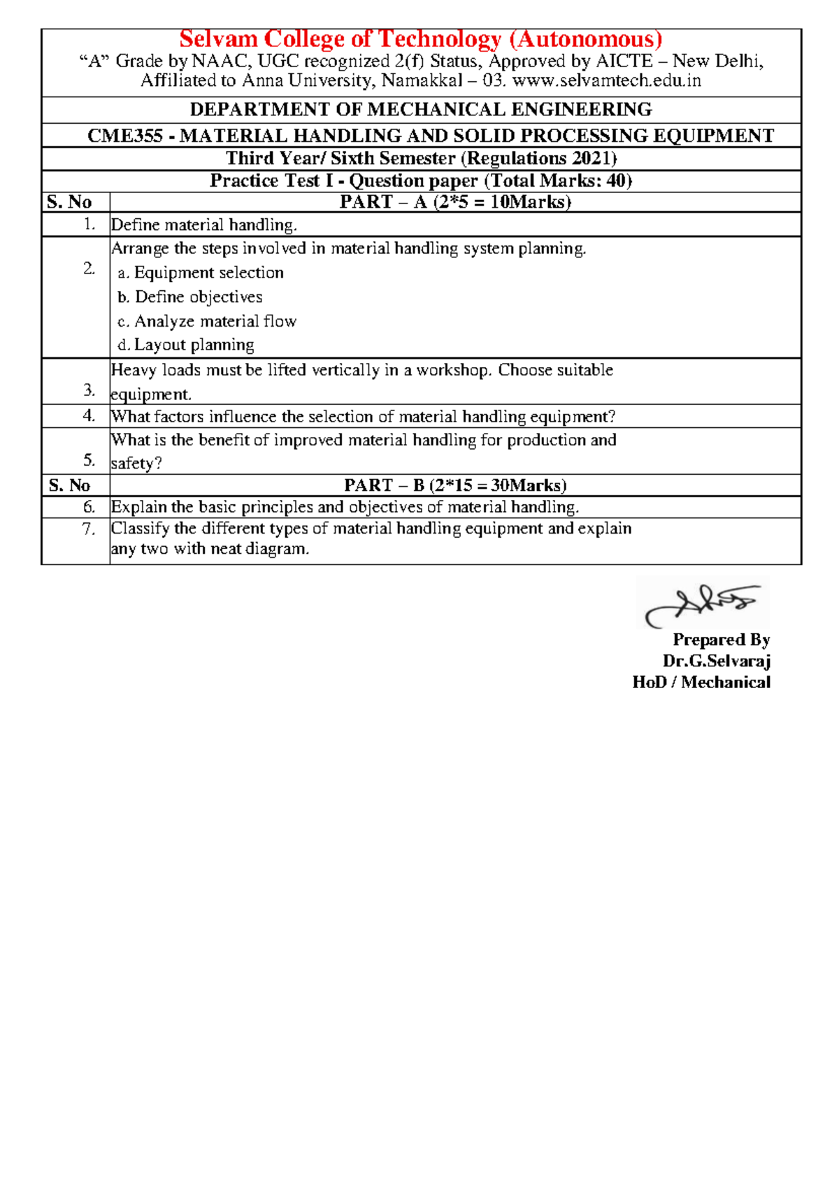 MHSP Practice Test I - CME355 Material Handling & Solid Processing ...