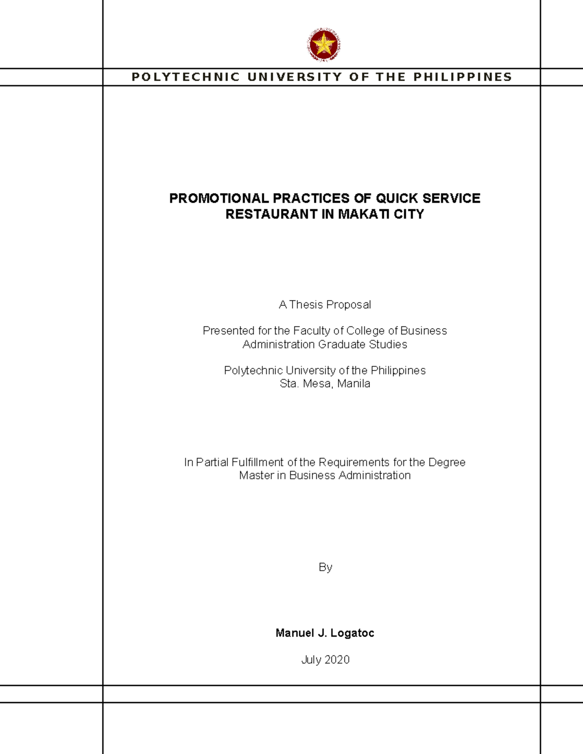 Thesis Proposal RRL: Promotional Practices of QSR in Makati City - Studocu