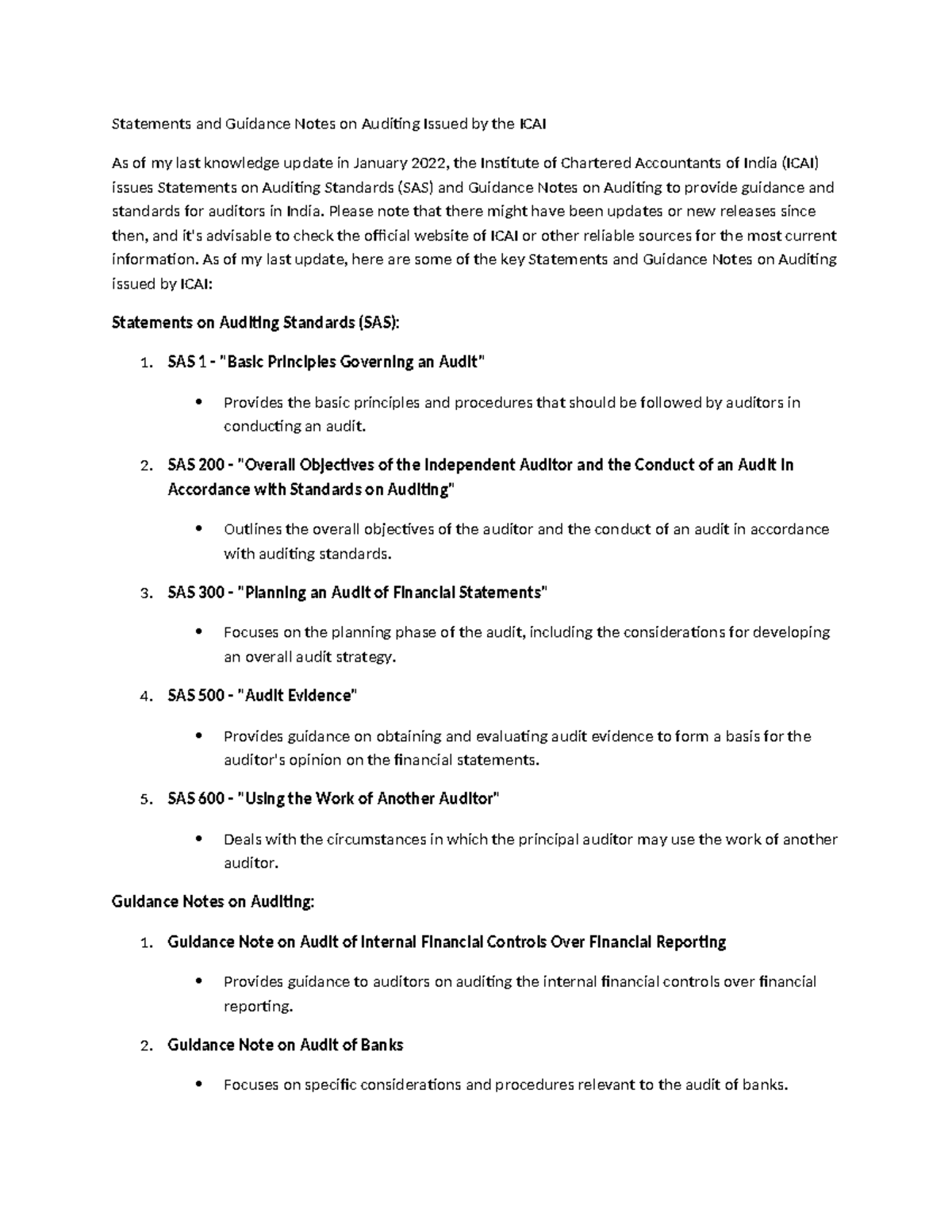 ICAI Auditing Standards & Guidance Notes Overview - Studocu
