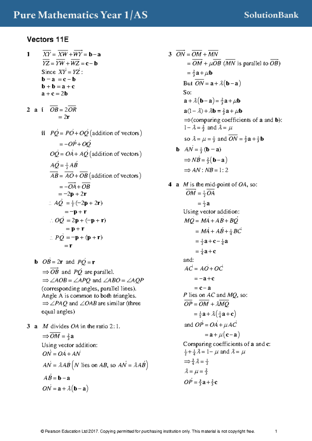 A Level Maths Notes: Vectors 11E Exercise Solutions - Studocu