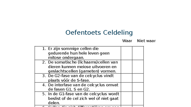Oefentoets Celdeling - Biologie 101 - Studeersnel