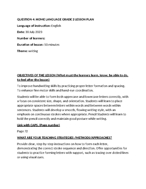 [Solved] Home Language Grade 1 Lesson Plan theme working together - Bed ...