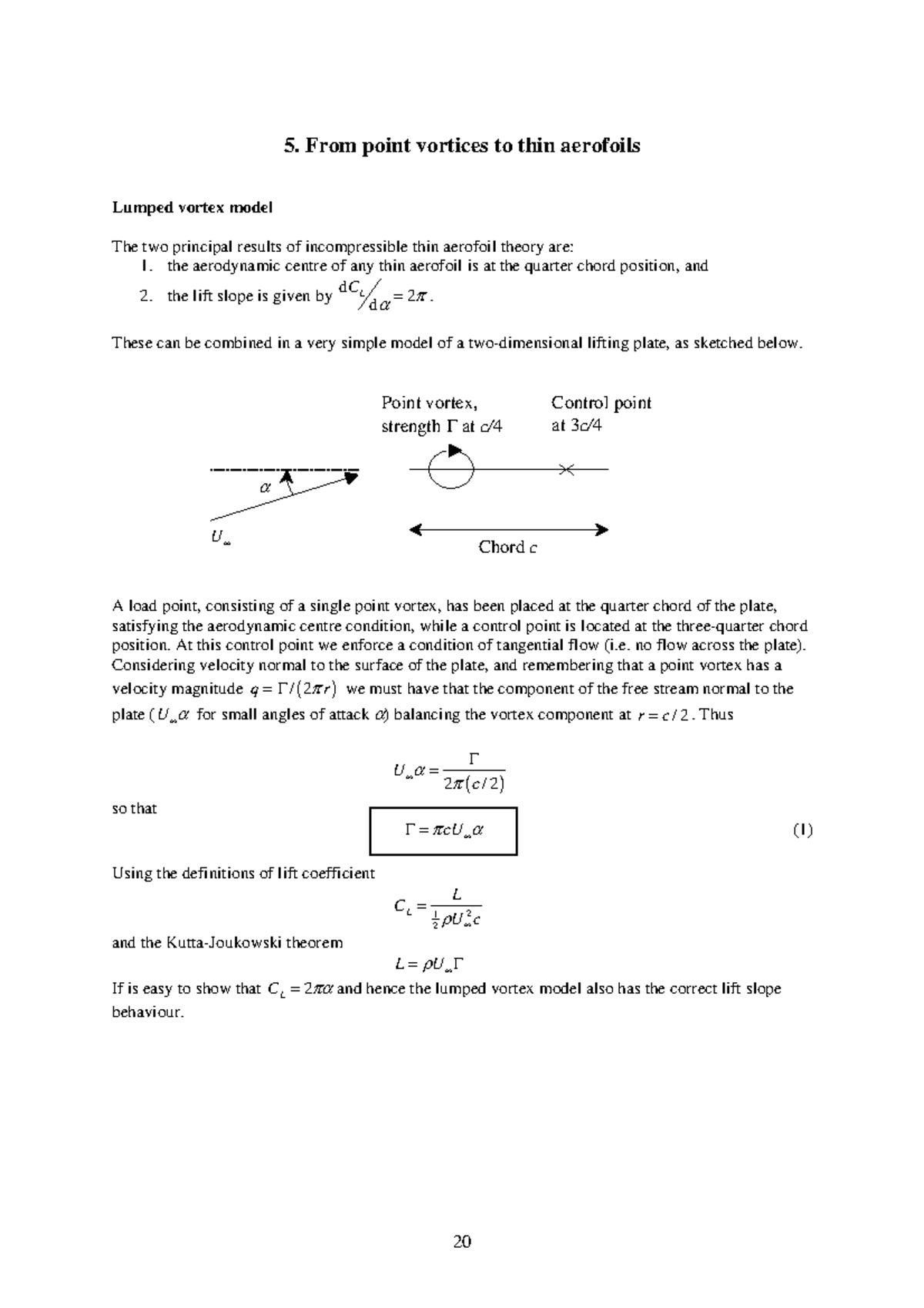 Lumped Vortex Model for Thin Aerofoils - Chapter 5 Analysis - Studocu