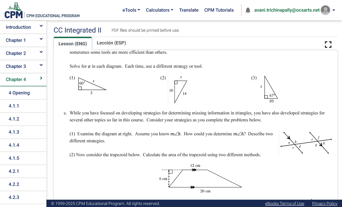 CPM eBooks - CC Integrated II Lesson 4: Strategies & Tools - Studocu
