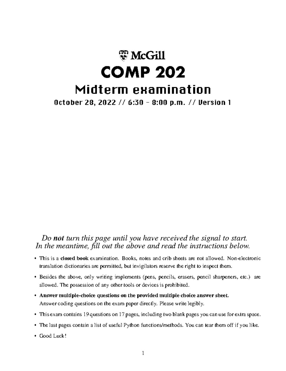 Midterm Solutions for COMP 202 - Fall 2022 - Studocu