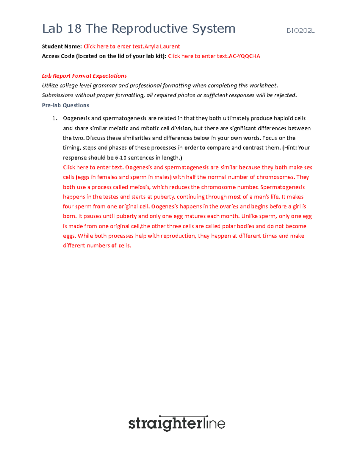 BIO202L Lab 18 - Reproductive System Analysis and Observations - Studocu