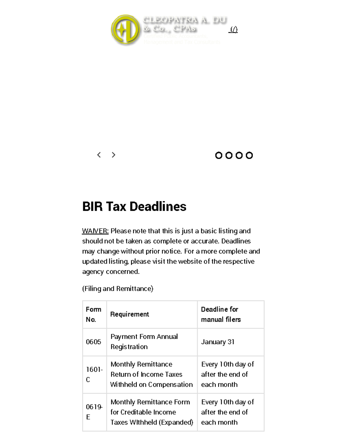 BIR Tax Deadlines - (/) BIR Tax Deadlines WAIVER: Please note that this ...