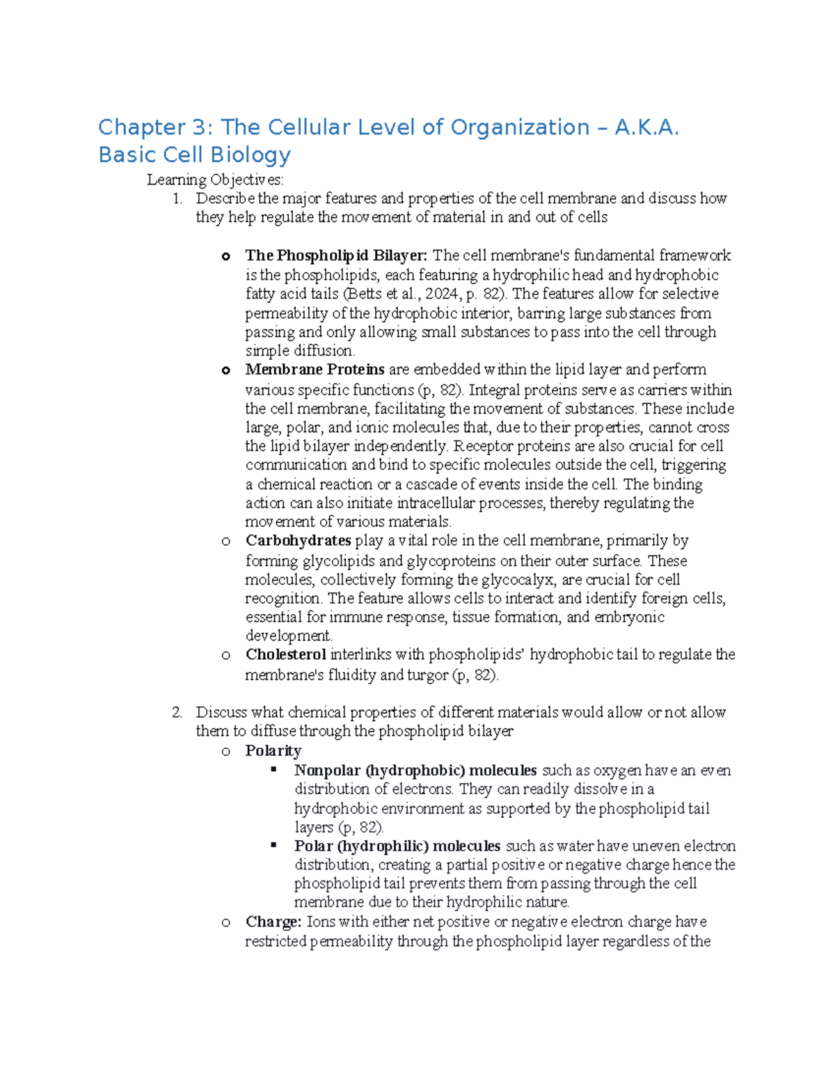 Chapter 3 Study Guide: The Cellular Level of Organization (Final) - Studocu