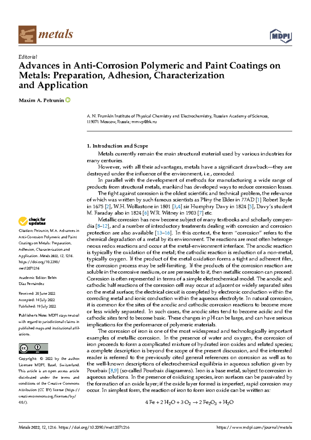Advances in Polymeric and Paint Coatings on Metals: Prep, Adhesion, and ...