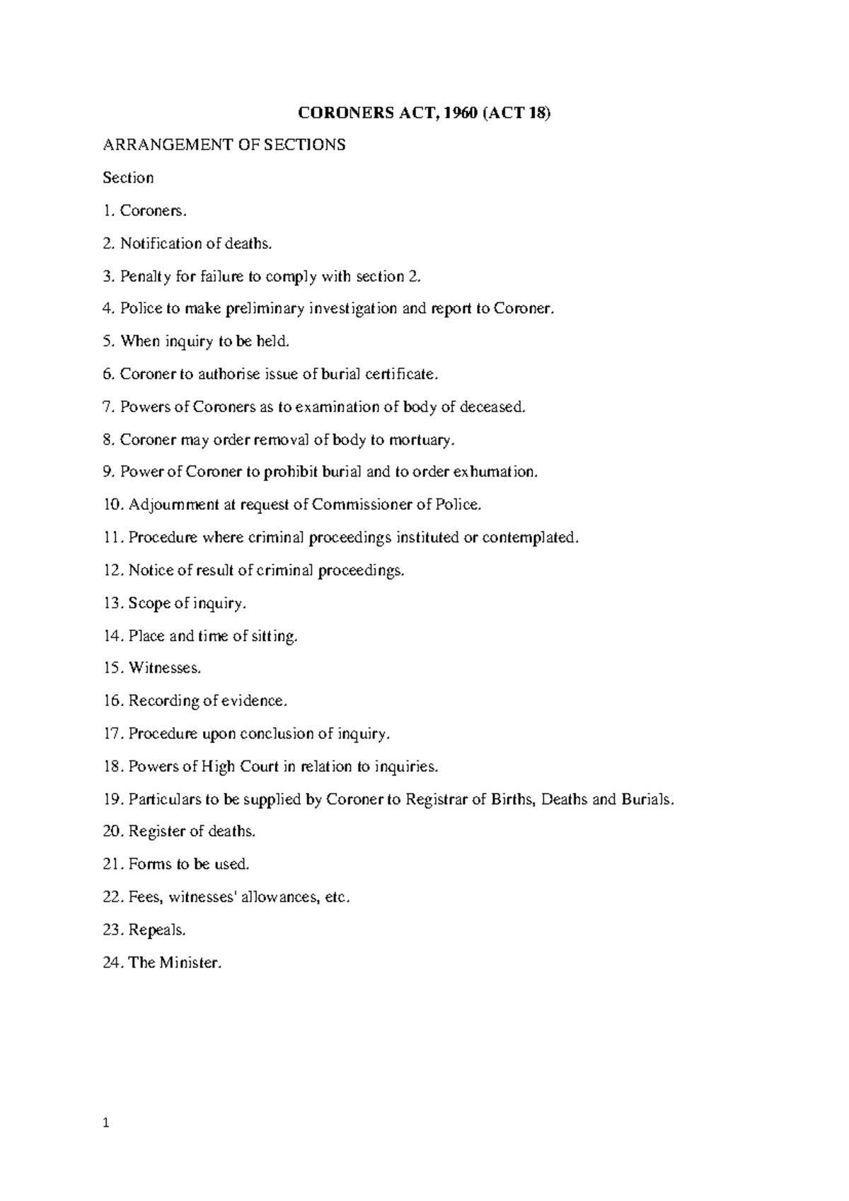 Coroners Act, 1960 (Act 18) - Detailed Section Overview - Studocu