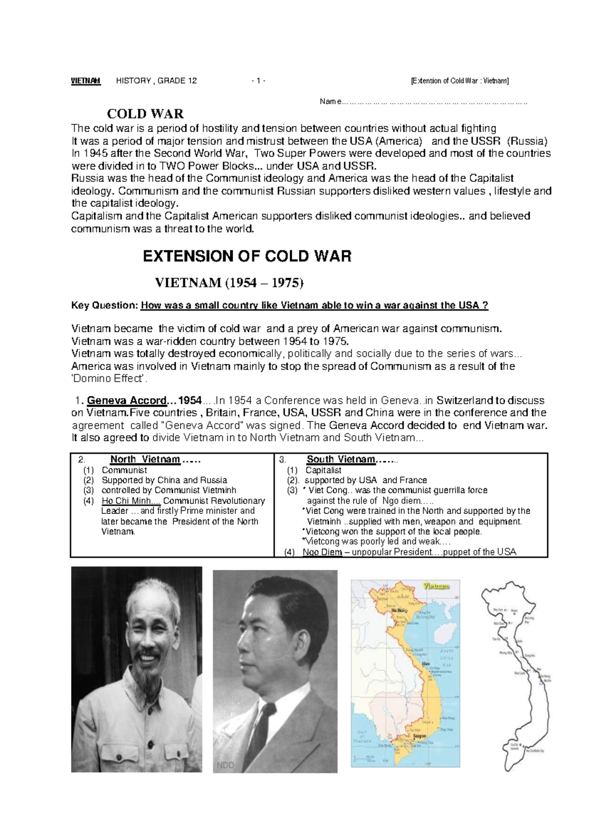 Vietnam History Grade 12 - Cold War Context and Key Events - Studocu