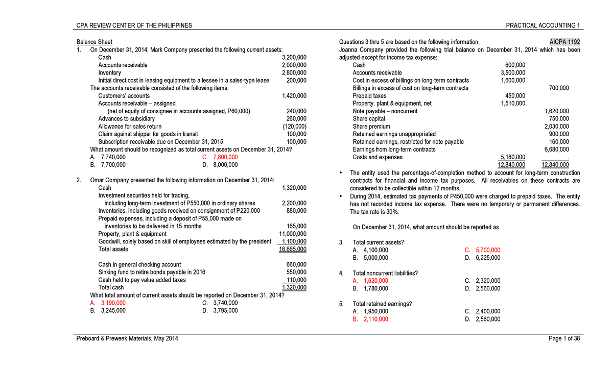 Accounting 6: Current Assets and Income Statement Problems Solutions ...