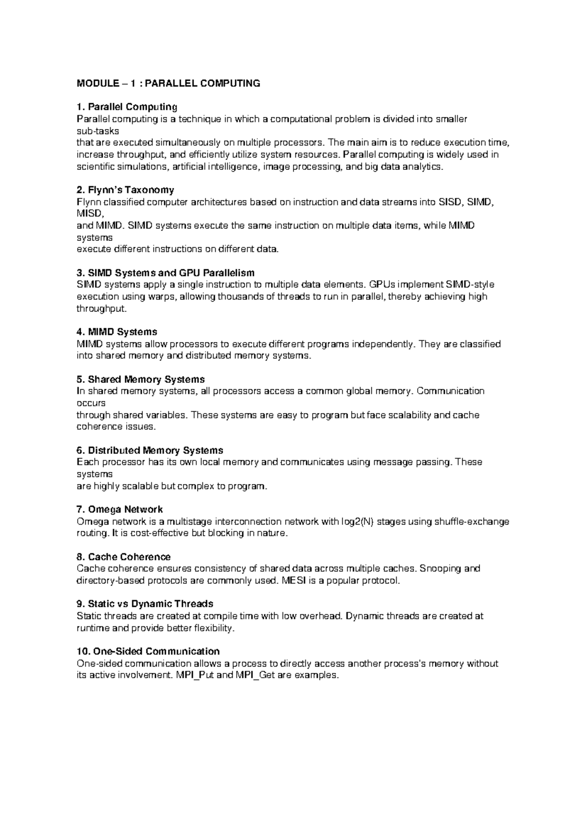 BCS702: Comprehensive Notes on Parallel Computing Modules - Studocu