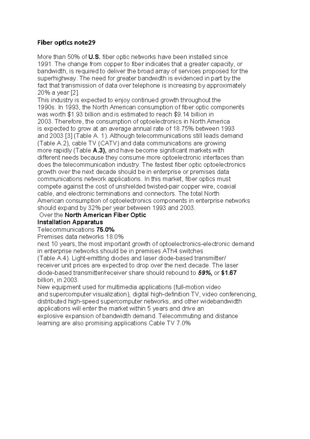 29.Fiber optics note - Fiber optics note More than 50% of U. fiber ...