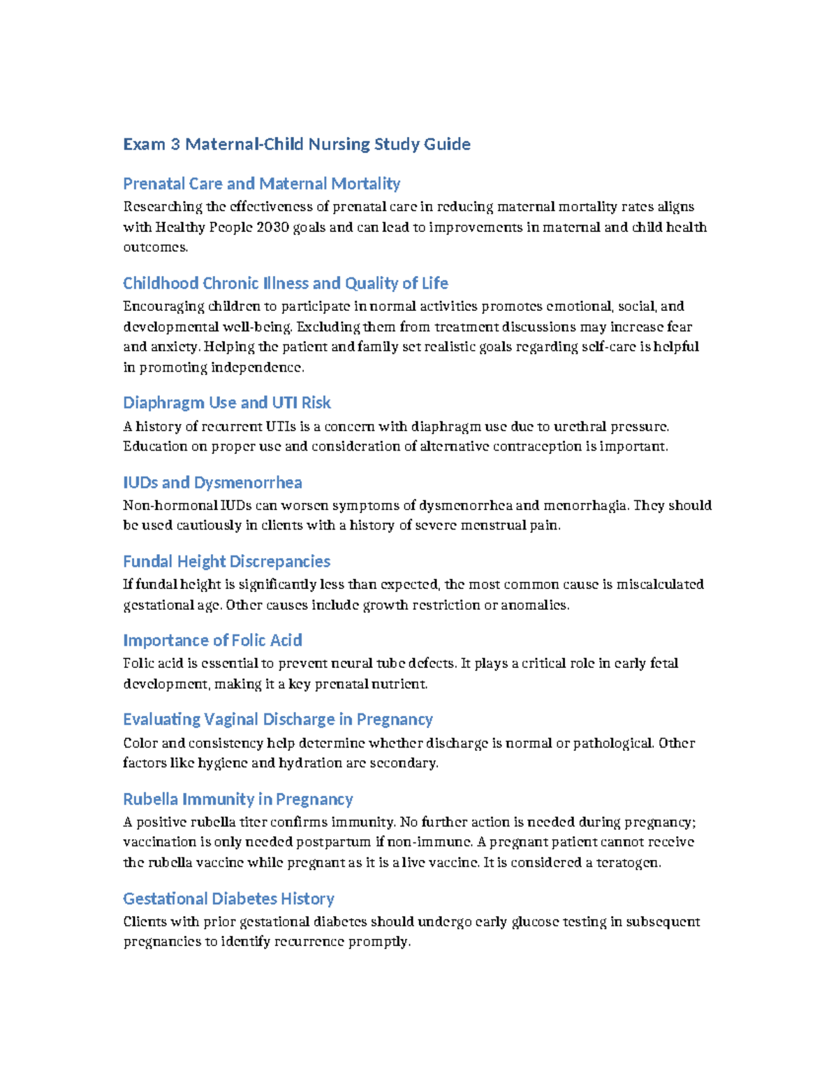 NUR2513 Module 7-10 Comprehensive Study Guide on Maternal & Child ...