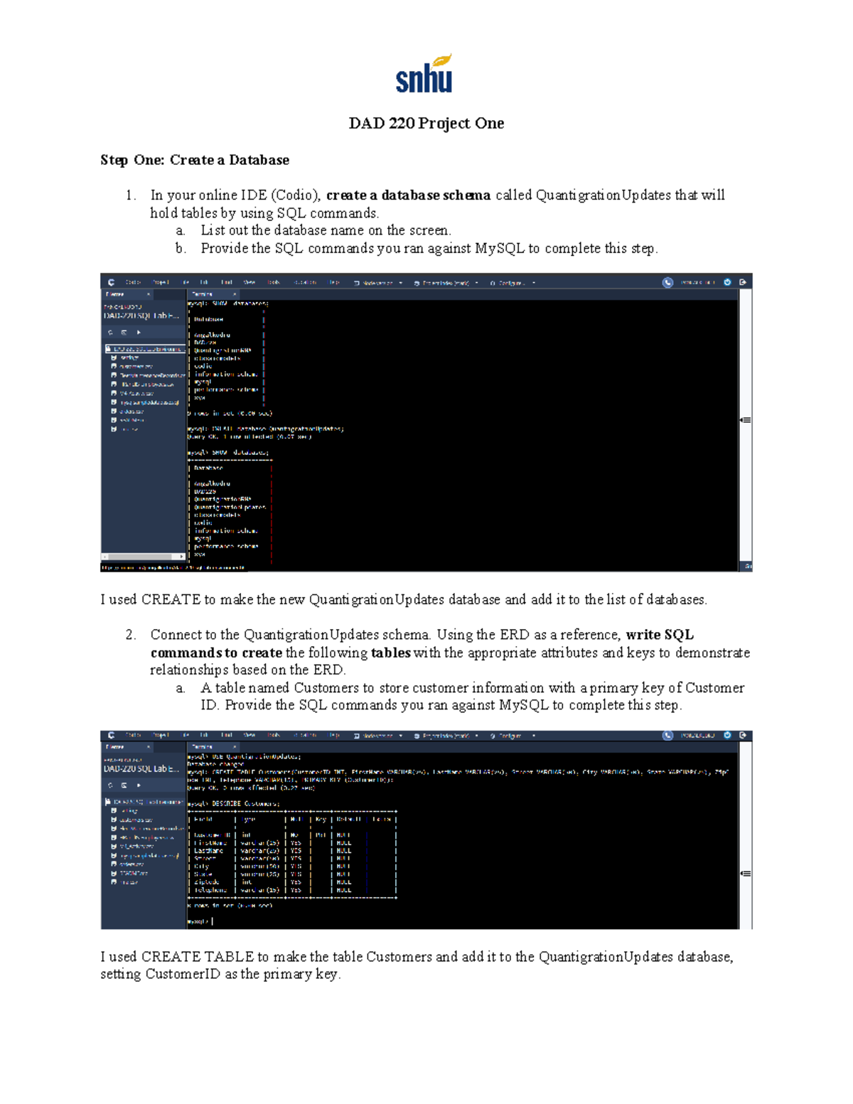 DAD 220 Project 1: Database Creation and Query Operations Guide - Studocu