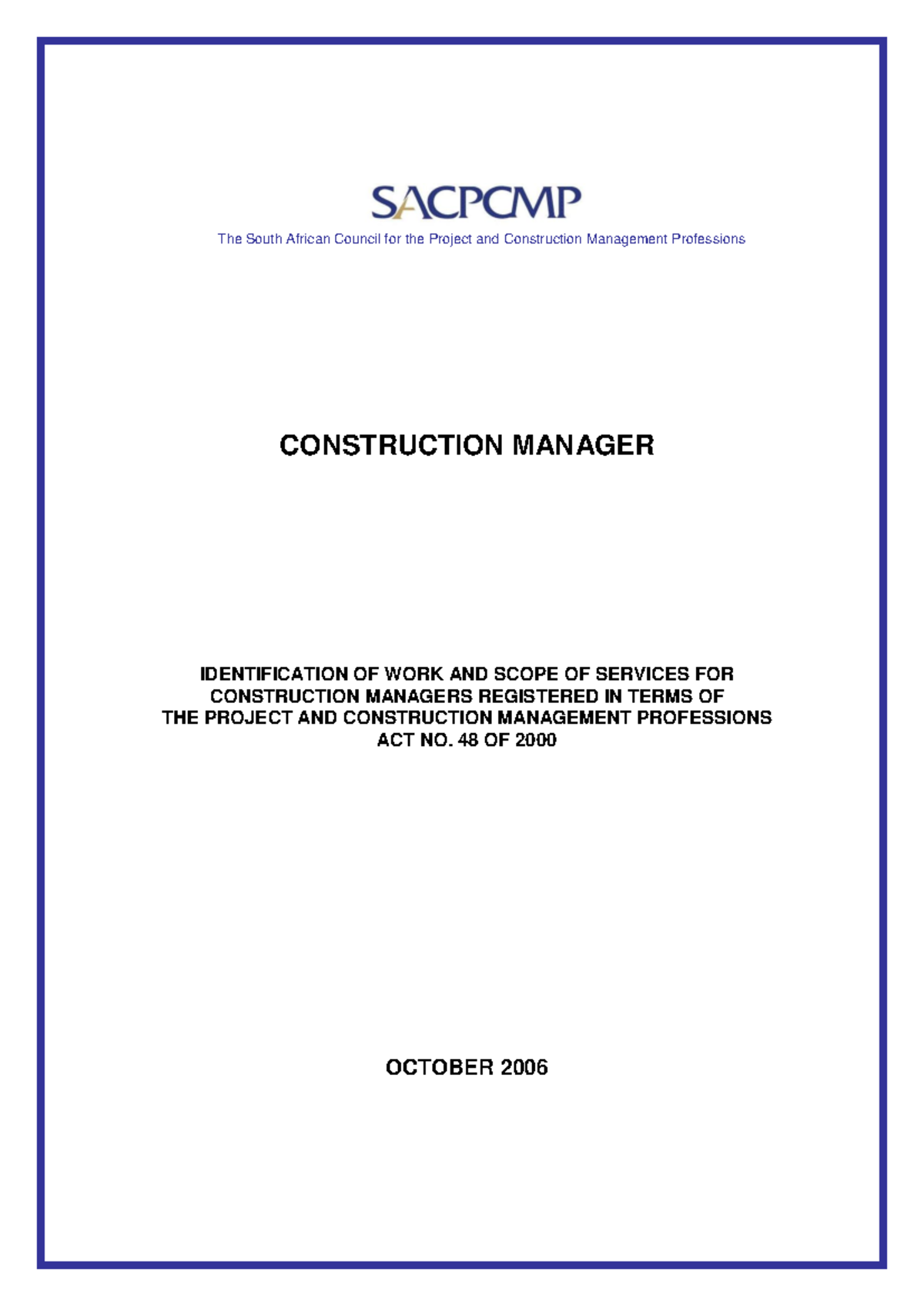 SACPCMP IDOW for Construction Managers: Scope & Services Guide - Studocu