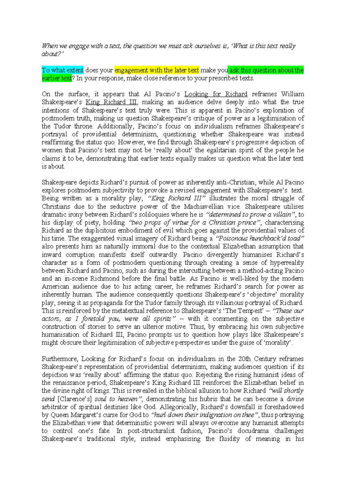 Mod A: Analyzing Power and Individualism in King Richard III & Looking ...