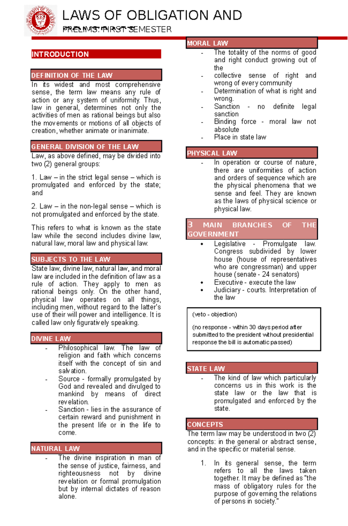 Laws of Obligation and Contract: Key Concepts and Definitions - Studocu