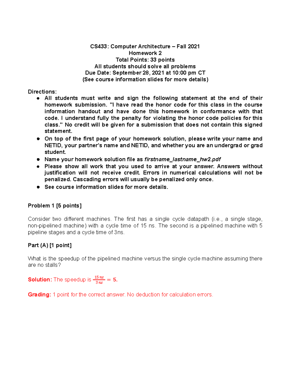 Cs433 fa21 hw2 solutions - CS433: Computer Architecture – Fall 2021 Homework 2 Total Points: 33 ...