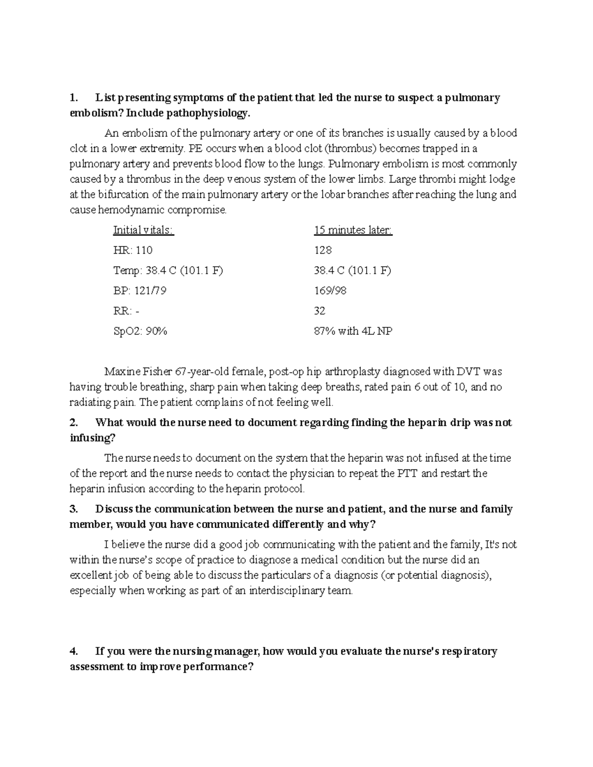 Integration IV Virtual Simulation: Managing Respiratory Distress in PE ...