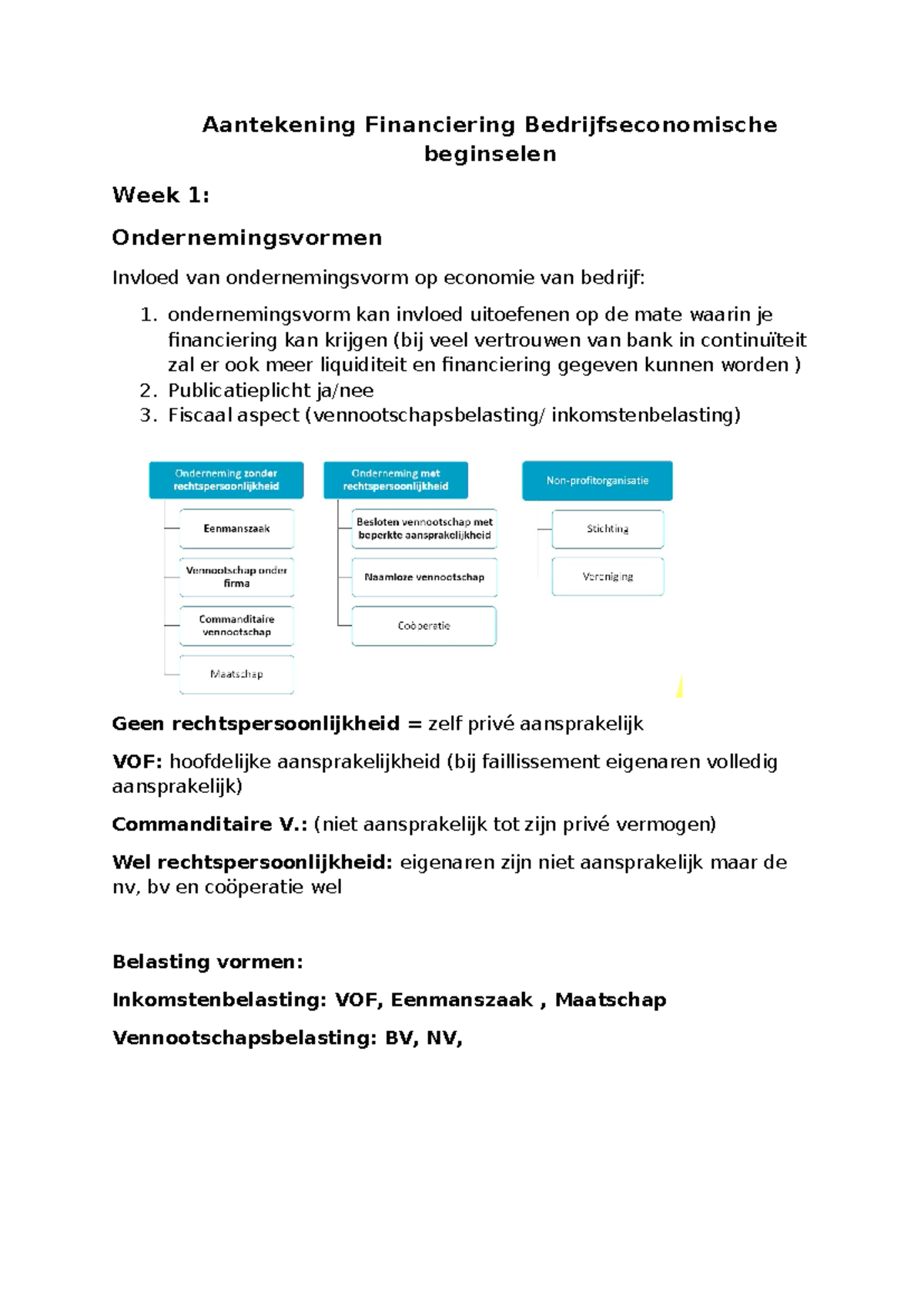 Aantekeningen Financiering en Bedrijfseconomische Beginselen - Week 1-6 ...