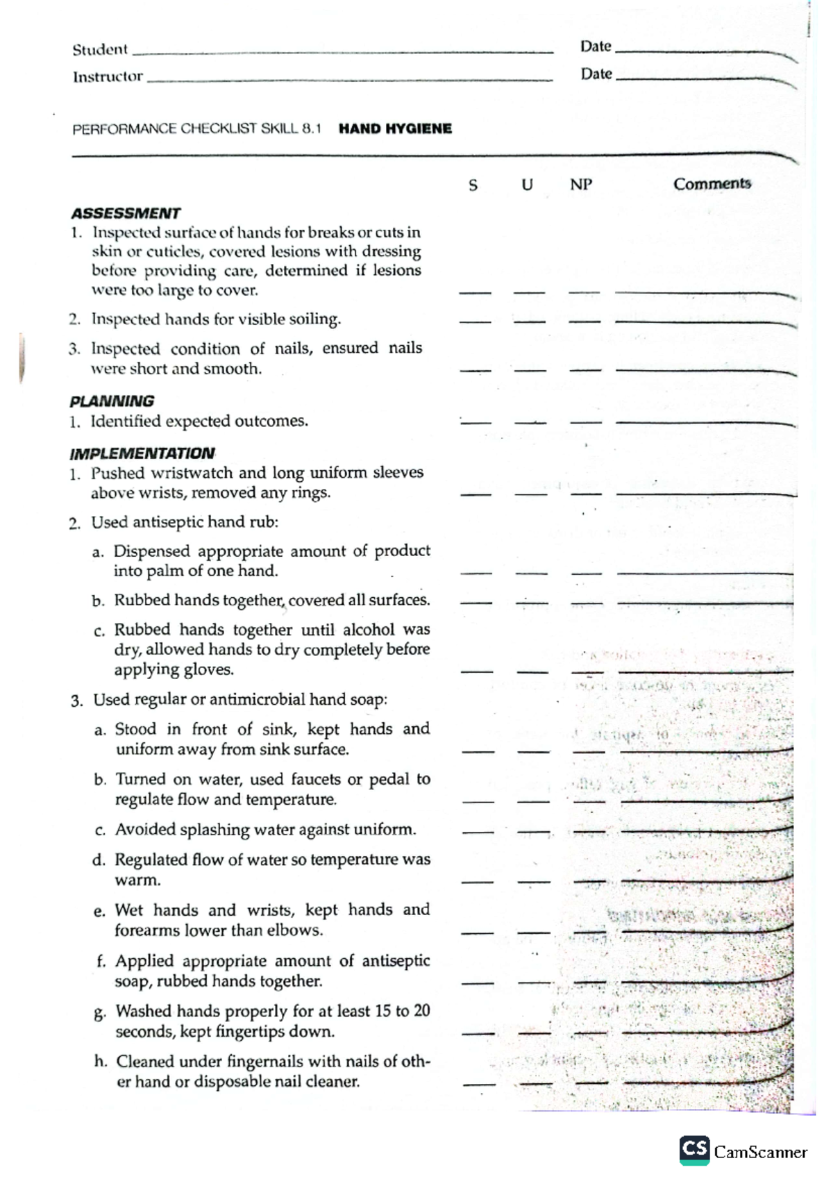 Hand washing 1 - notes - Student Date Instructor Date PERFORMANCE ...