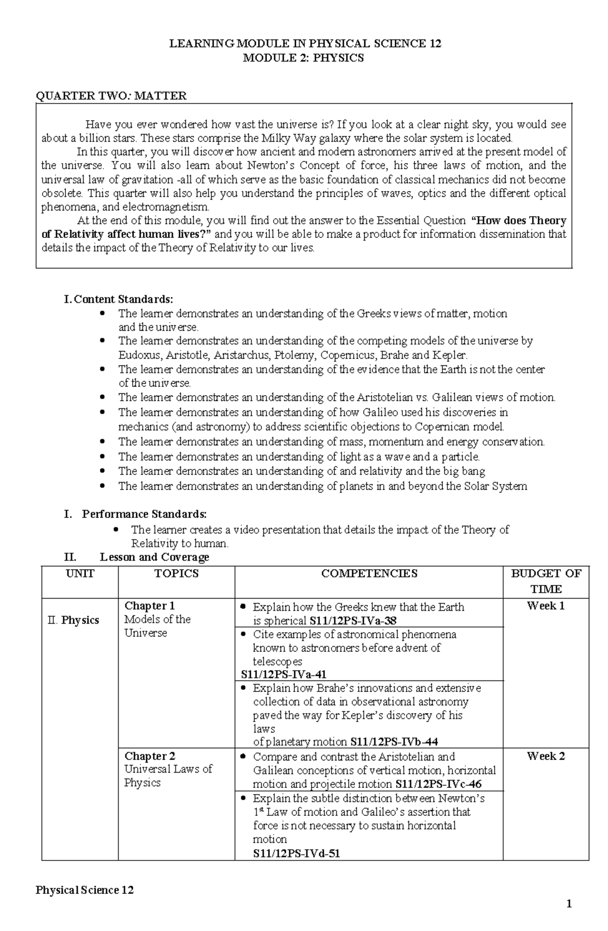 Physical Science 12 Q2 learning module: Exploring matter and motion ...