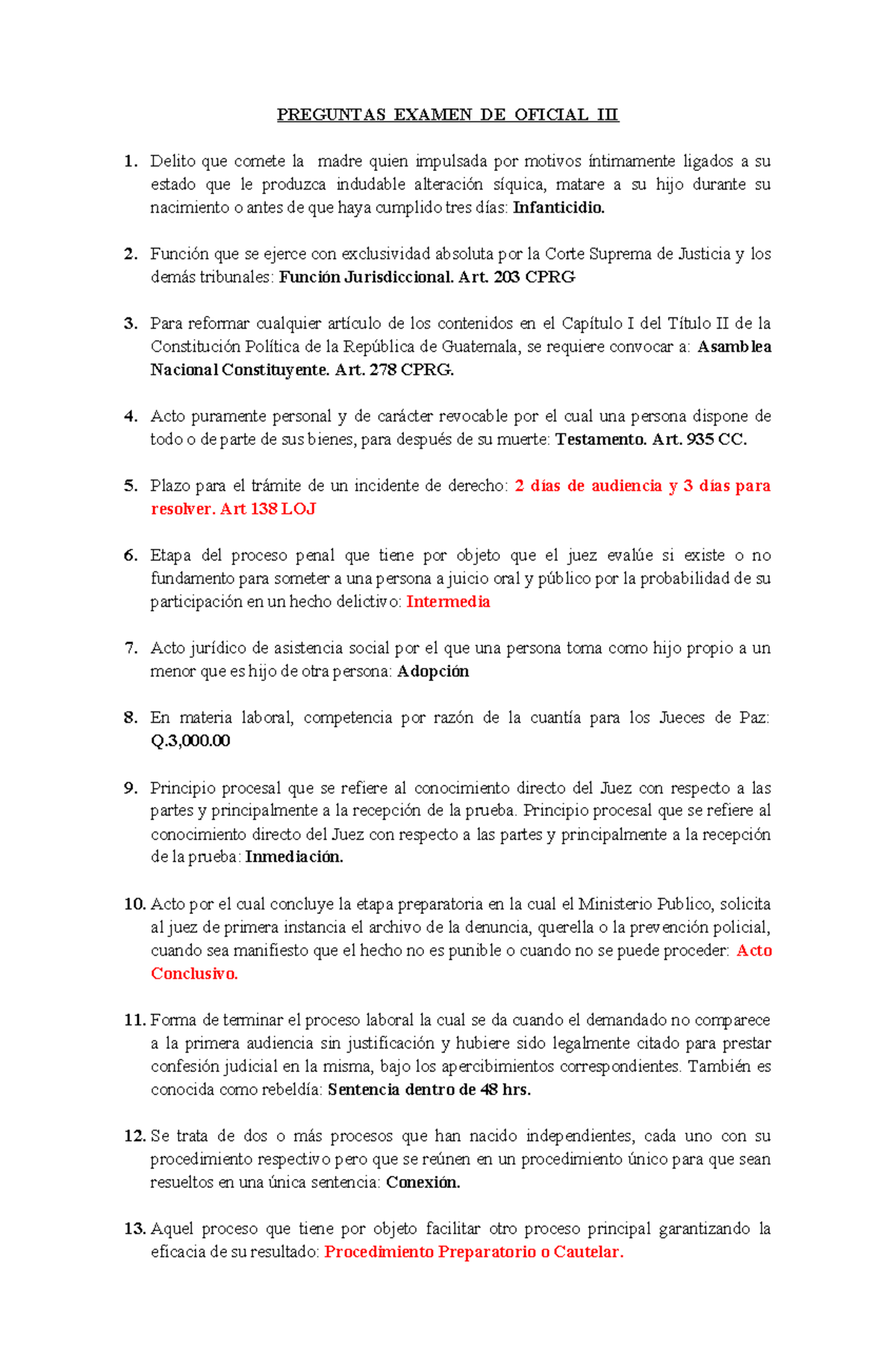 Preguntas Examen Oficial 3: Derecho Penal y Procesal - Studocu