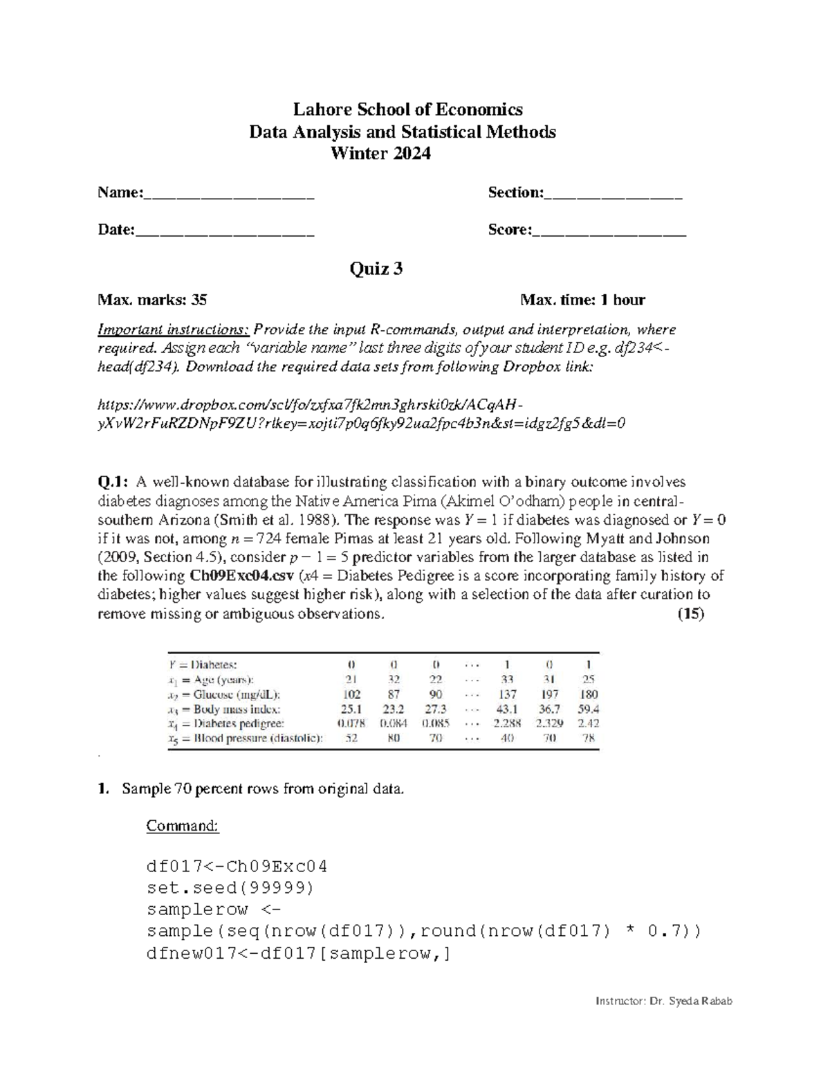 3D Data Analysis Quiz - Lahore School of Economics (Winter 2024) - Studocu
