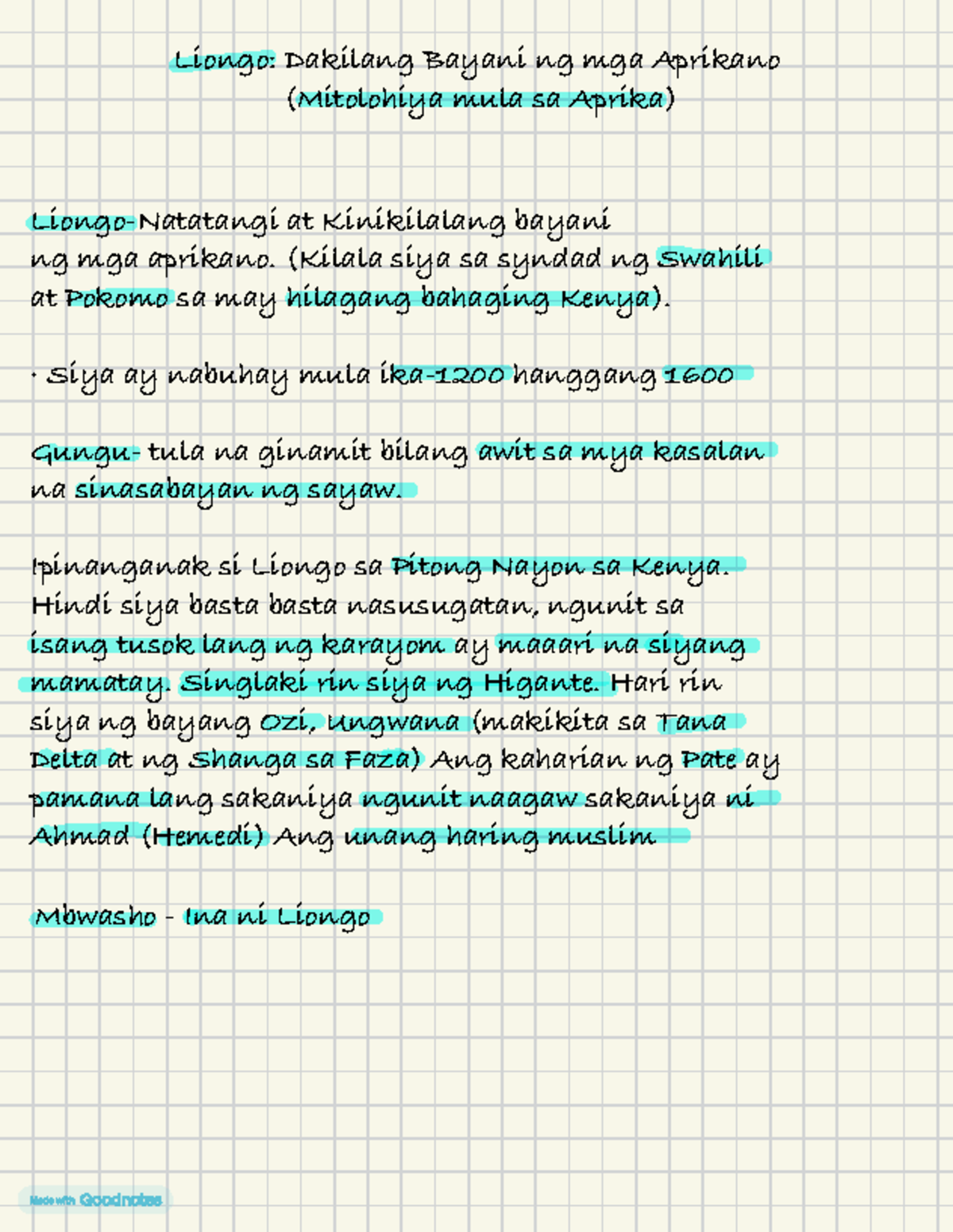 Fil-Reviewer-3rd-Quarter - Liongo-Natatangi at Kinikilalang bayani ng ...