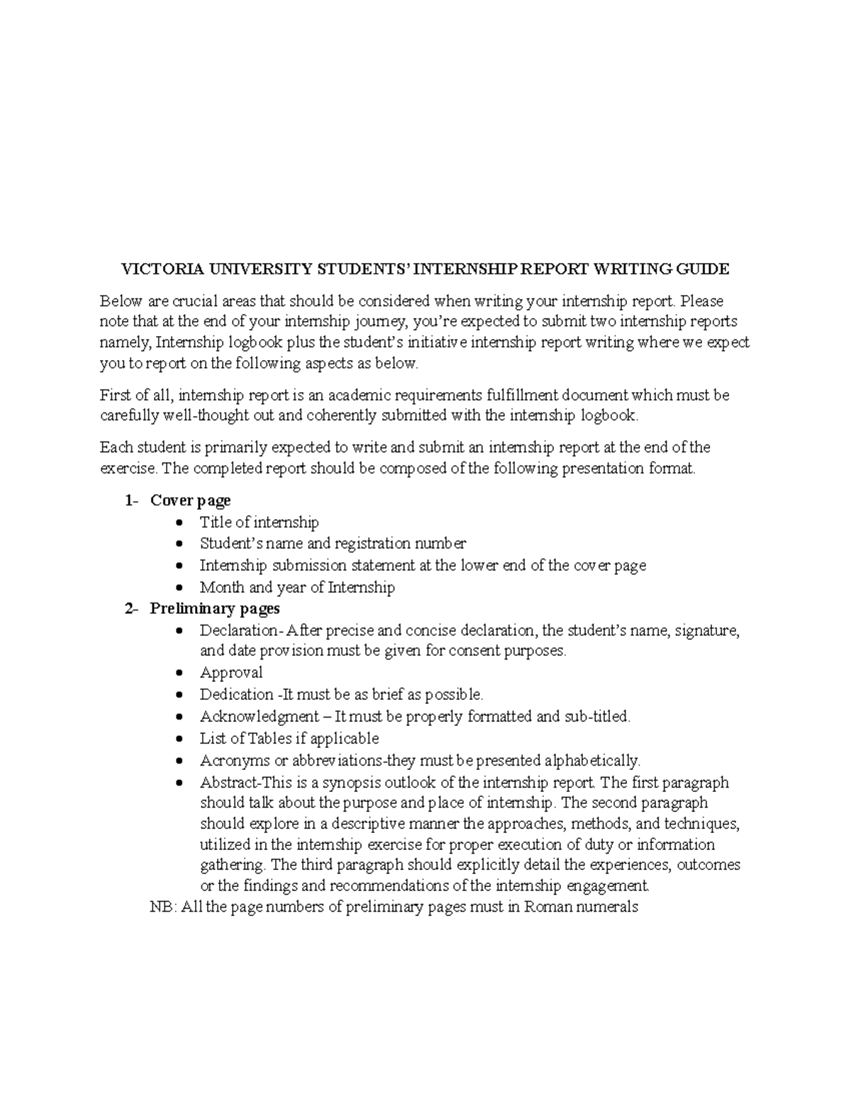 VU Internship Report Writing Guide: Key Aspects to Consider - Studocu