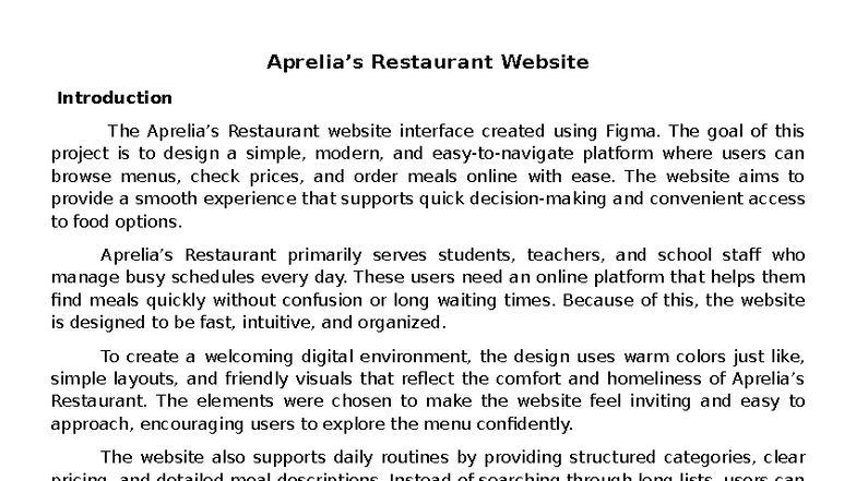 Aprelia's Restaurant Website Design Project Overview - Studocu