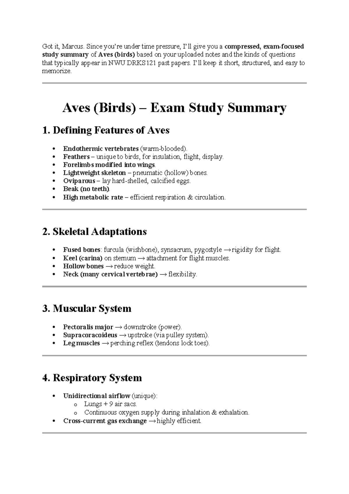 Aves (Birds) DRKS121 Exam Study Summary: Key Features & Adaptations ...