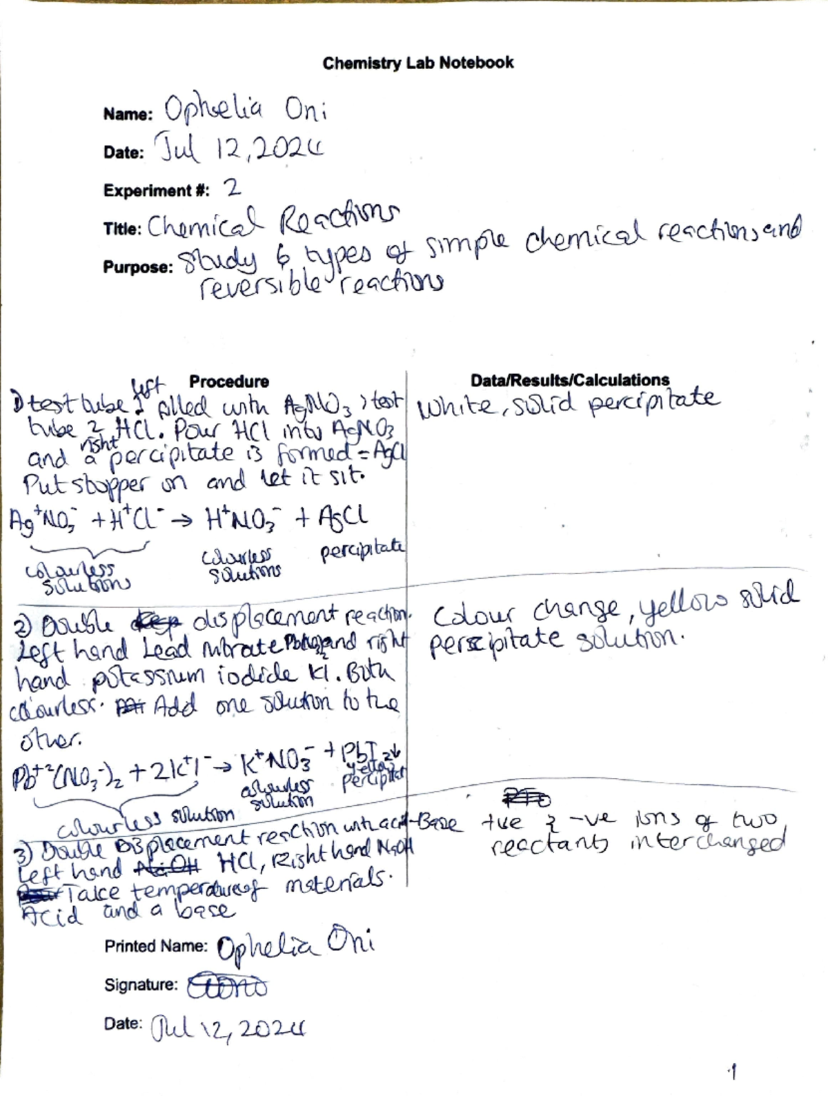 CHEM 103 Lab 2 - LAB NOTES - Name: OpM.\i:4 On; Date: ~u_ l 2 /1.02 ...
